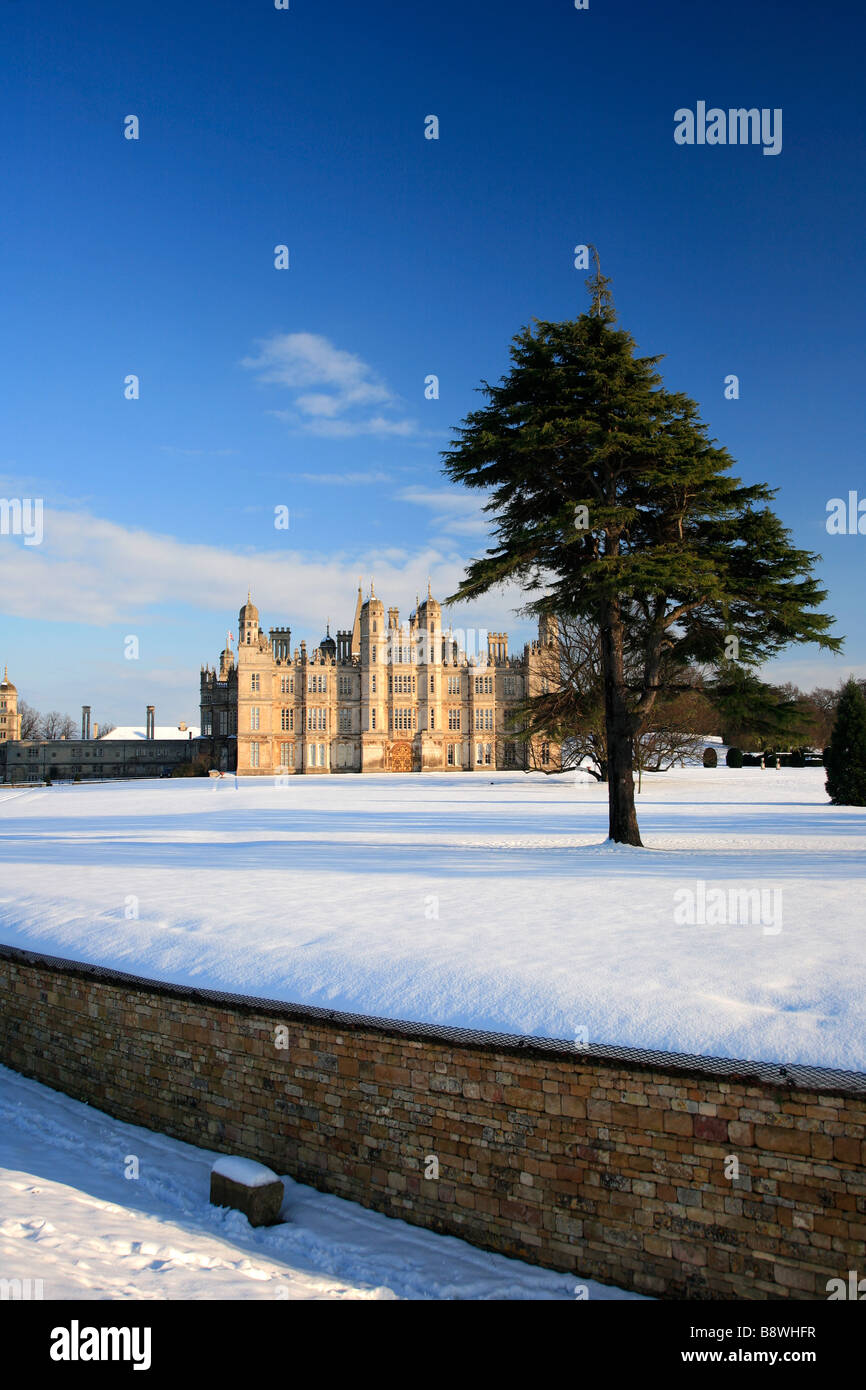 Landscape Winter Snow Scene West Elevation Burghley House Elizabethan ...