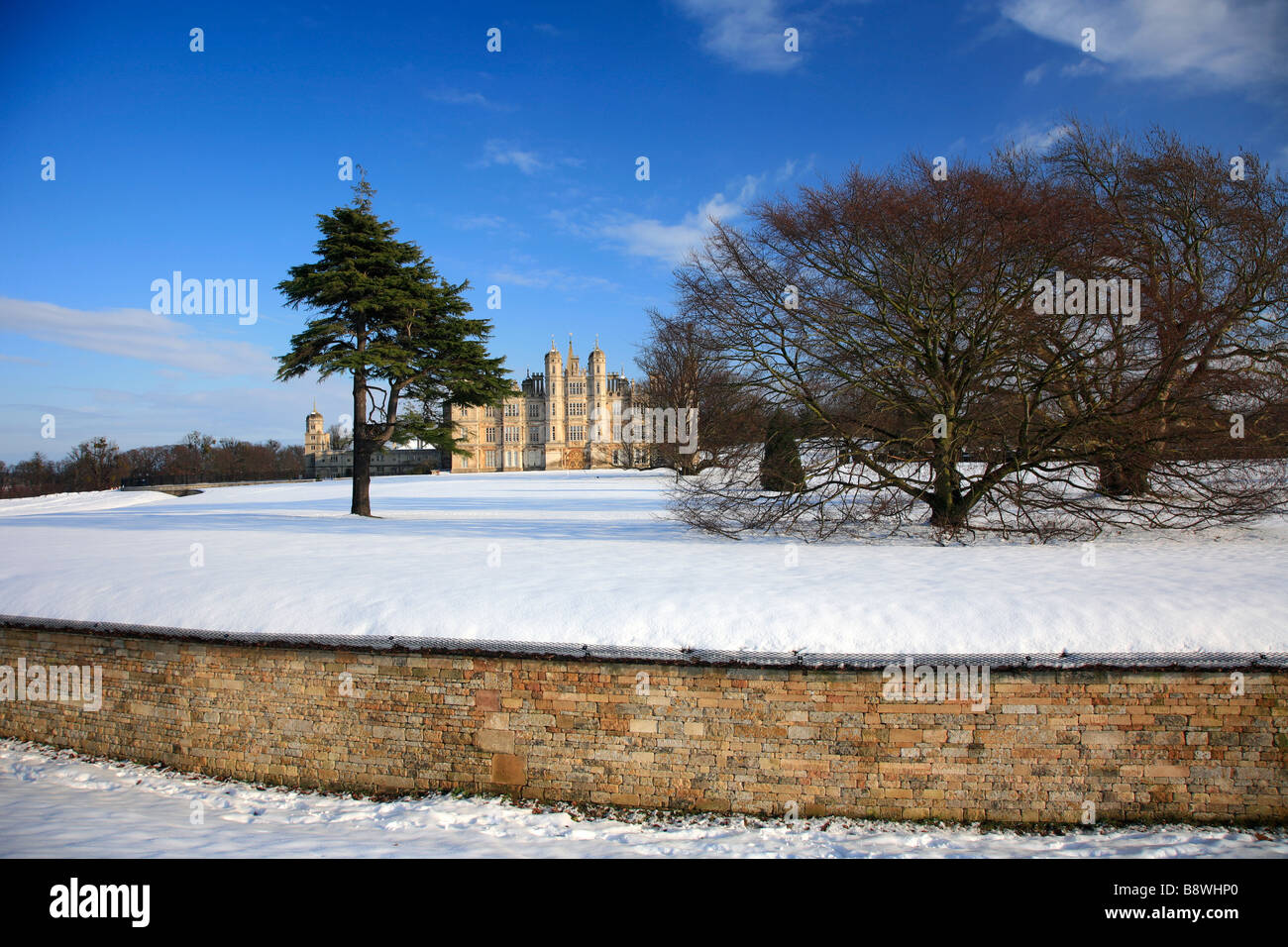 Landscape Winter Snow Scene West Elevation Burghley House Elizabethan ...