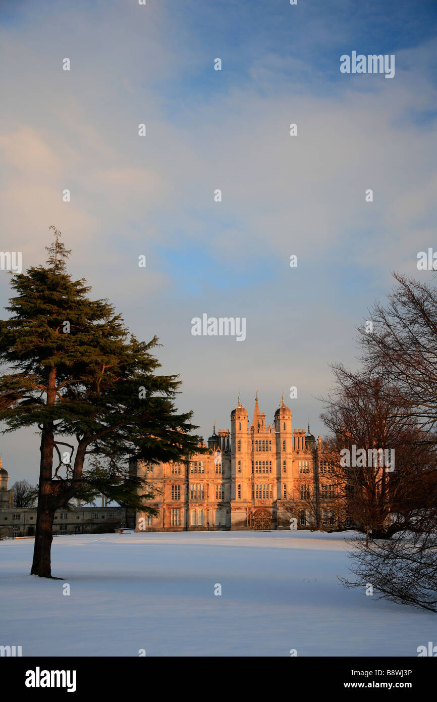 Landscape Winter Snow Scene West Elevation Burghley House Elizabethan ...