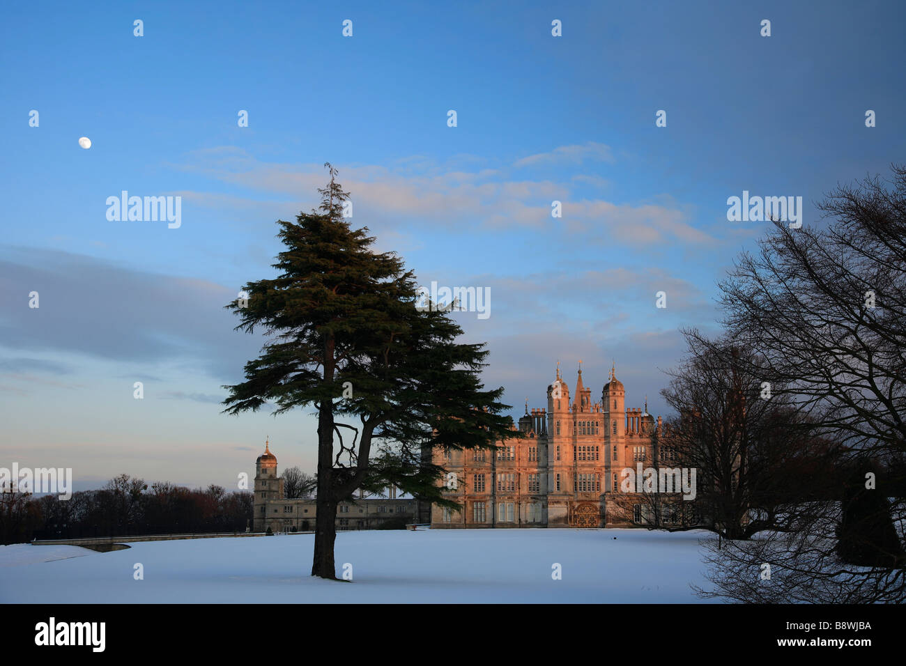Sunset Landscape Winter Snow West Elevation Burghley House Elizabethan ...