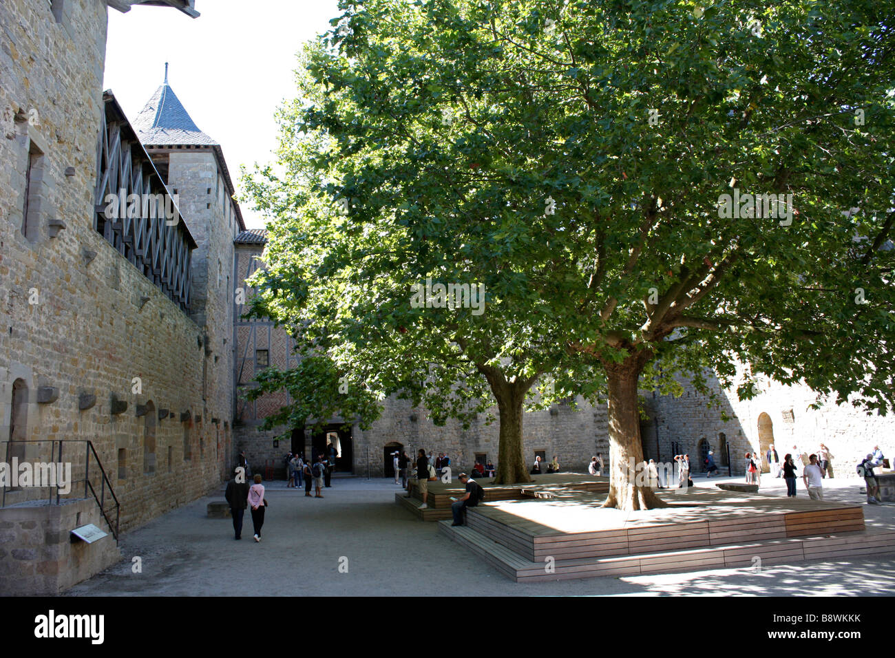 Square inside the Chateau Comtal, Carcassonne, Languedoc, France Stock ...