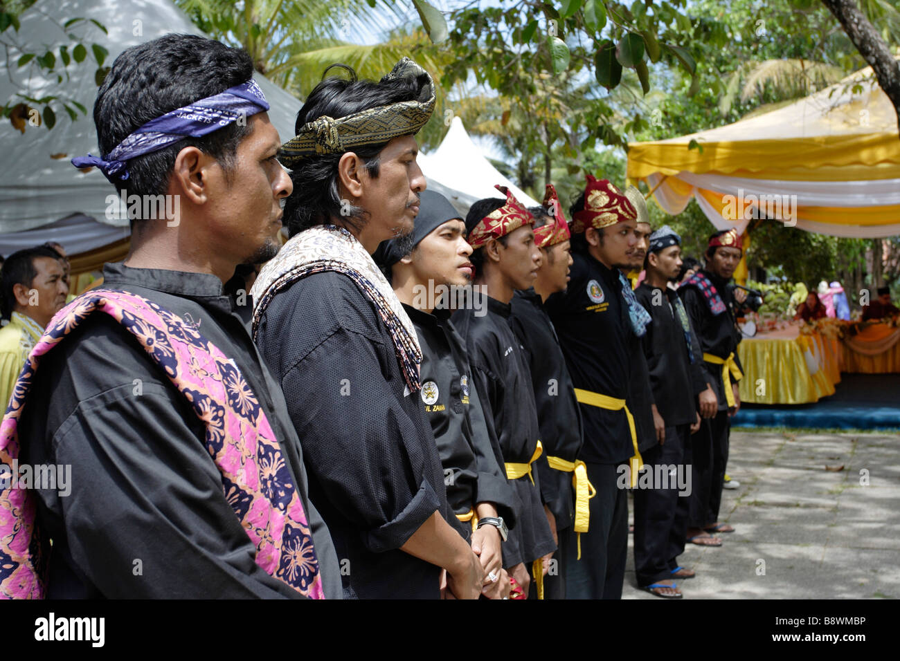Malay men wearing traditional silat dress in Malaysia. Silat is a Malay ...