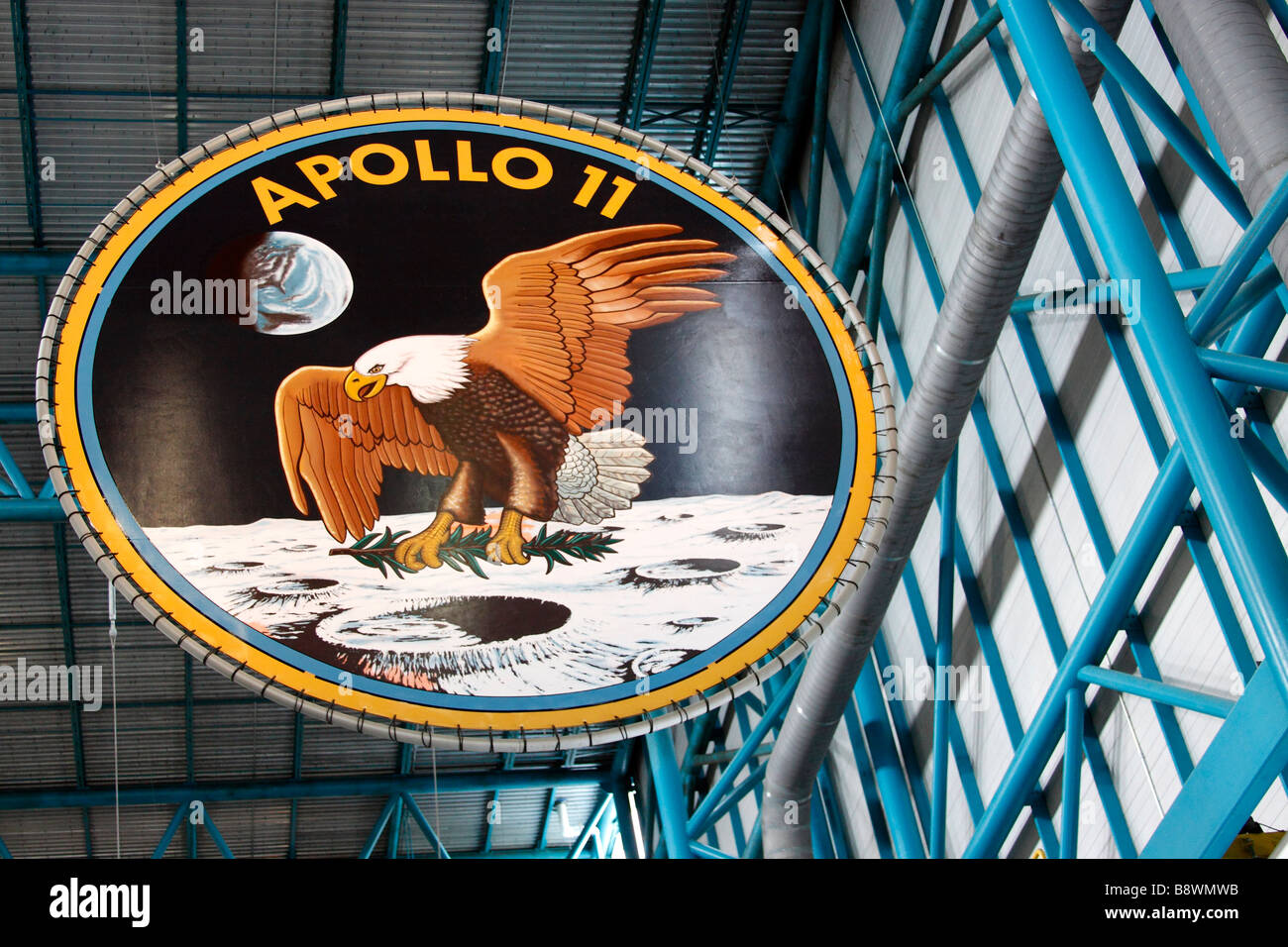 Apollo 11 plaque hanging in the Saturn rocket center, Kennedy Space ...