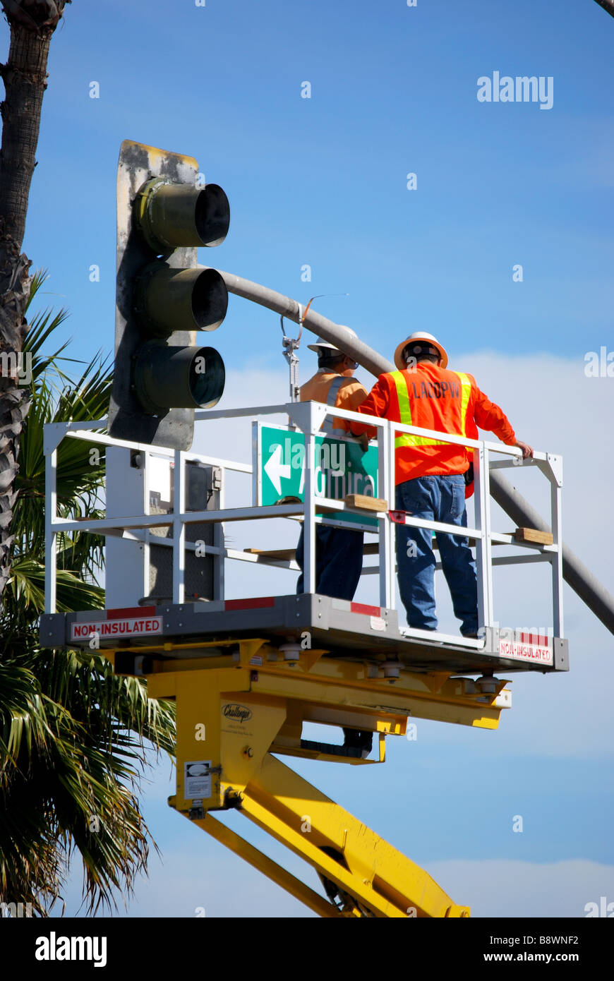 Men fixing traffic lights, Marina del Rey, Los Angeles, California ...