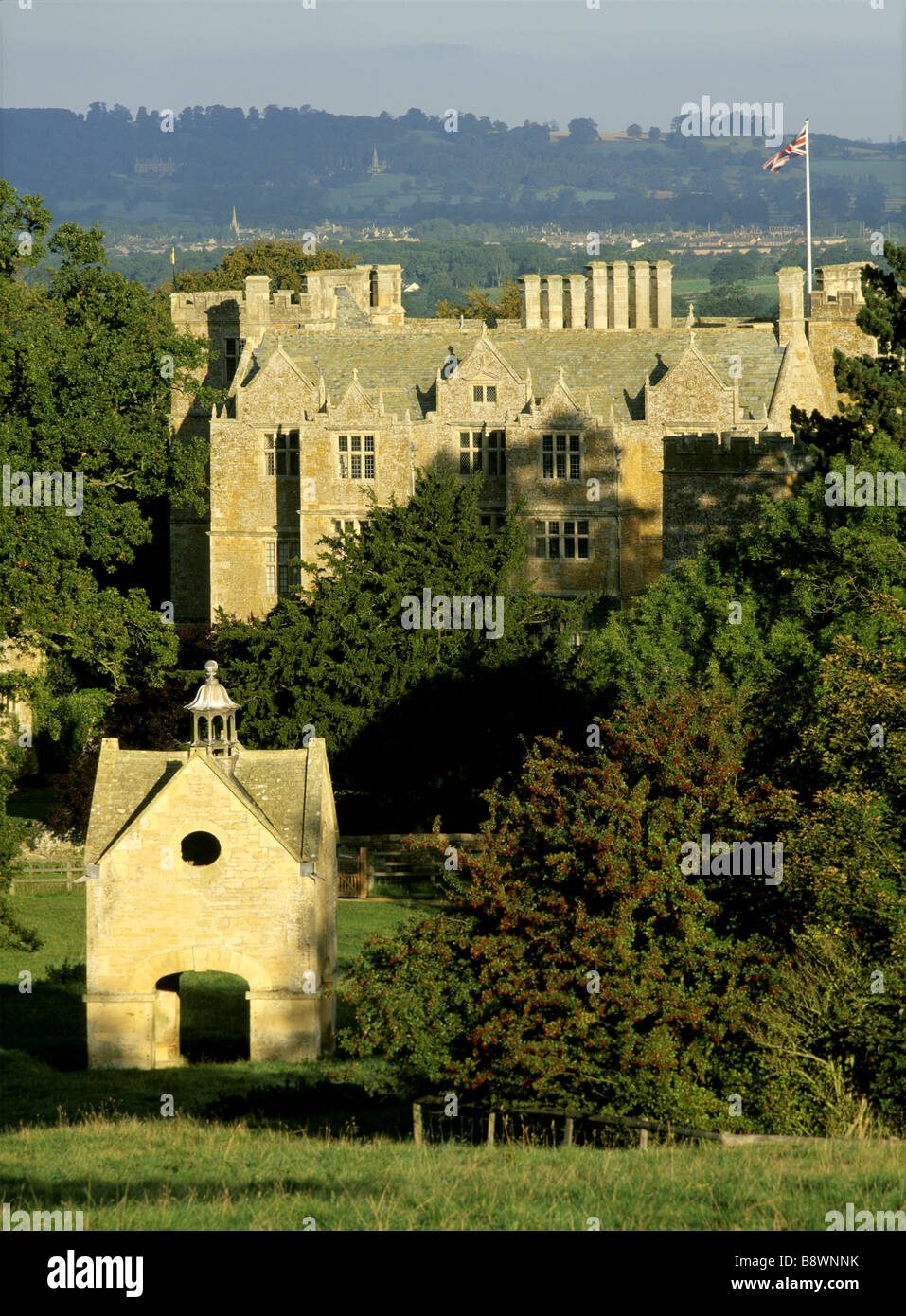 A view of the south front of Chastleton House and the Dovecote with the ...