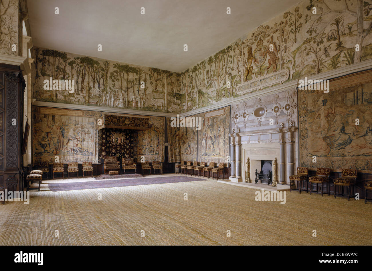 Room view of the High Great Chamber at Hardwick Hall showing the ...