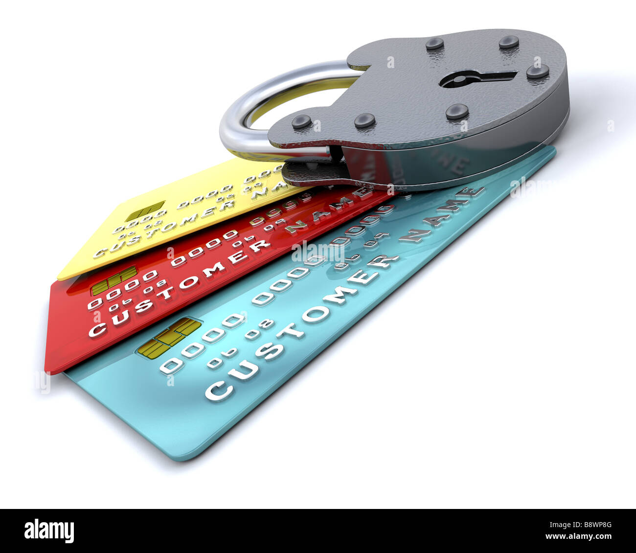 Padlock on generic credit cards Stock Photo - Alamy