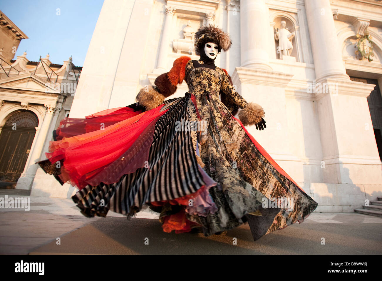 Venice Carnival.full length girl woman gold red swirl dress hat Costume ...