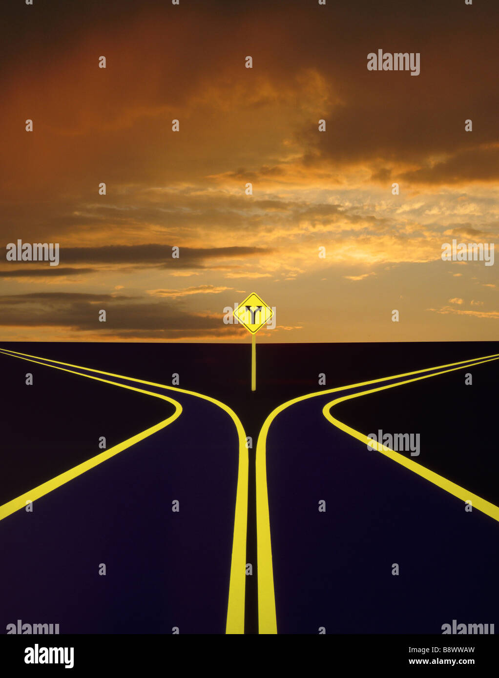 Fork road sign concept Stock Photo - Alamy