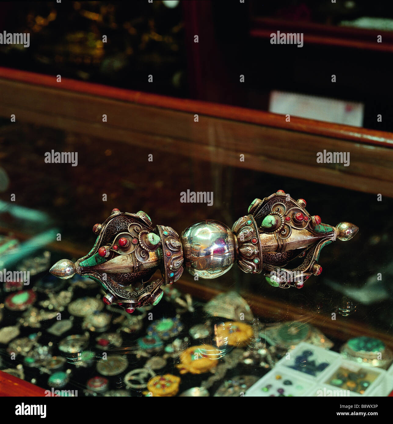 Religious ceremonial utensil set with semi-precious stones, Tibet ...