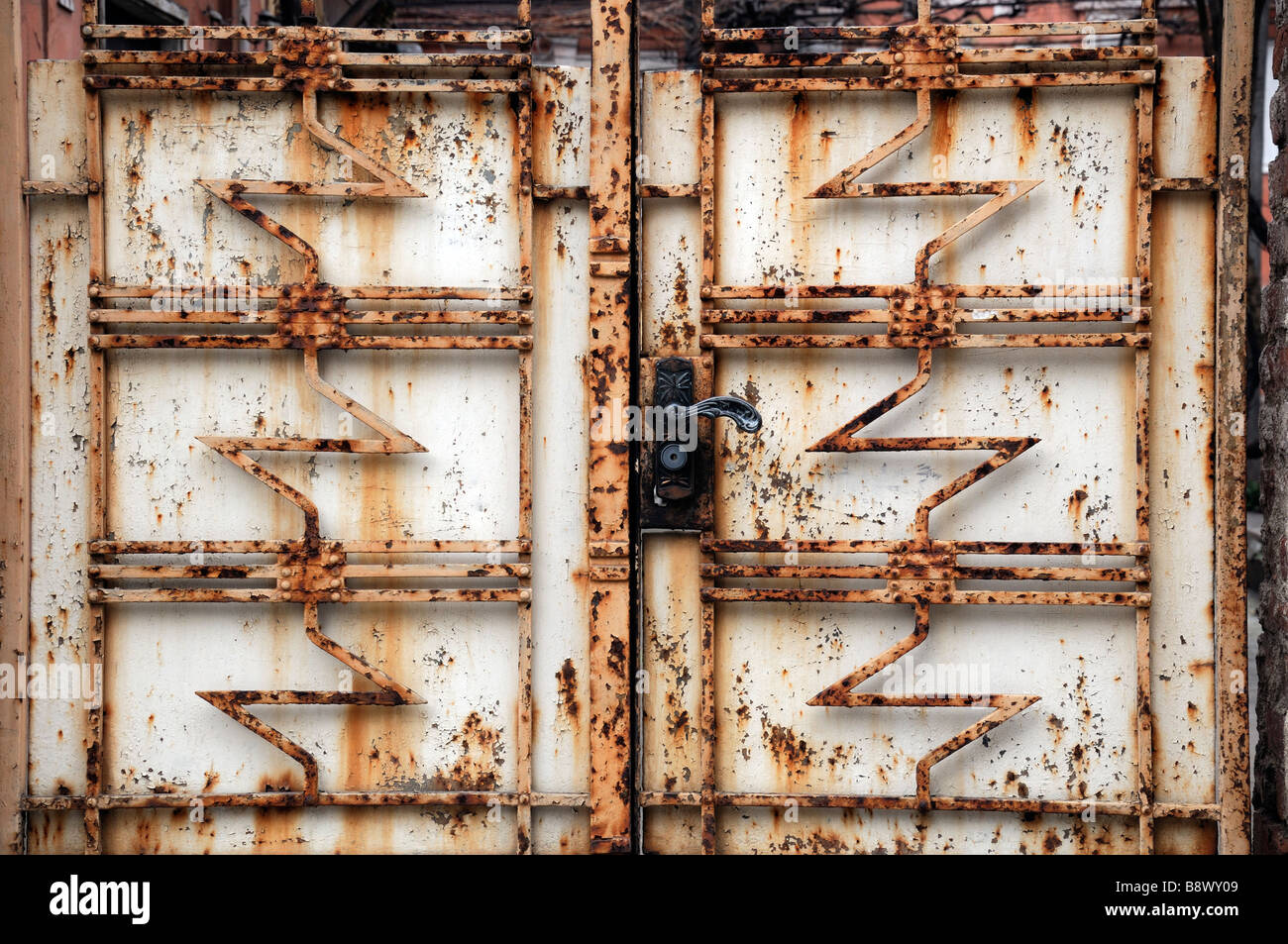 rusty rusted old rustic gates handle lock locked shut closed zig zag ...