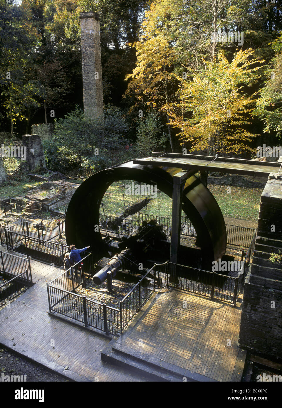 The water wheel at Aberdulais Falls seen from the overhead walkway ...