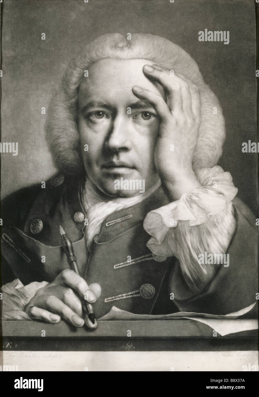 A mezzotint SELF PORTRAIT BY THOMAS FRYE 1760 in the Blue Bedroom at ...