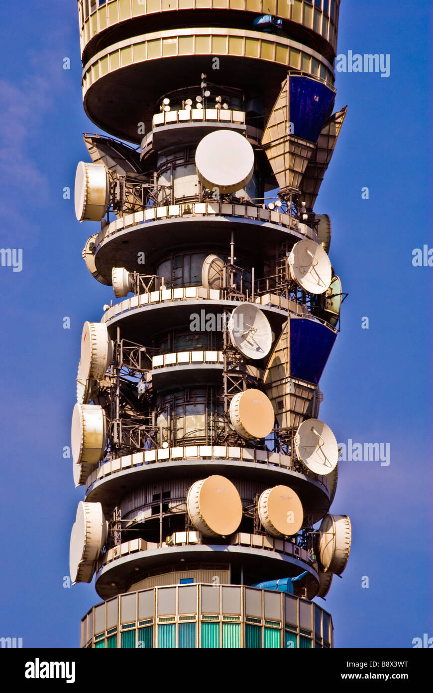 Microwave dishes on BT Tower, euston, London, England, UK Stock Photo ...