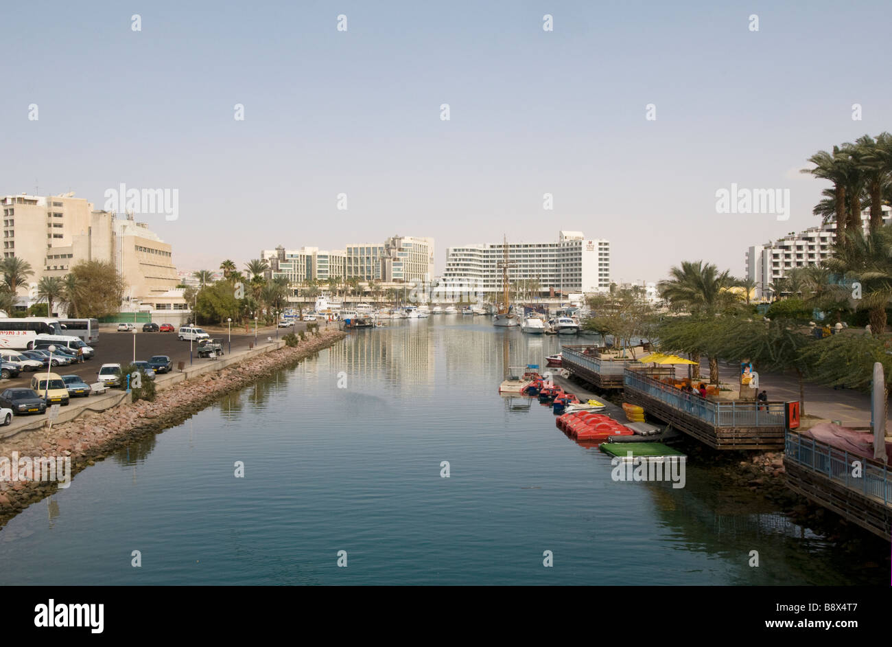 Waterway leading to the sea, Eilat hotel shoreline, Israel Stock Photo ...