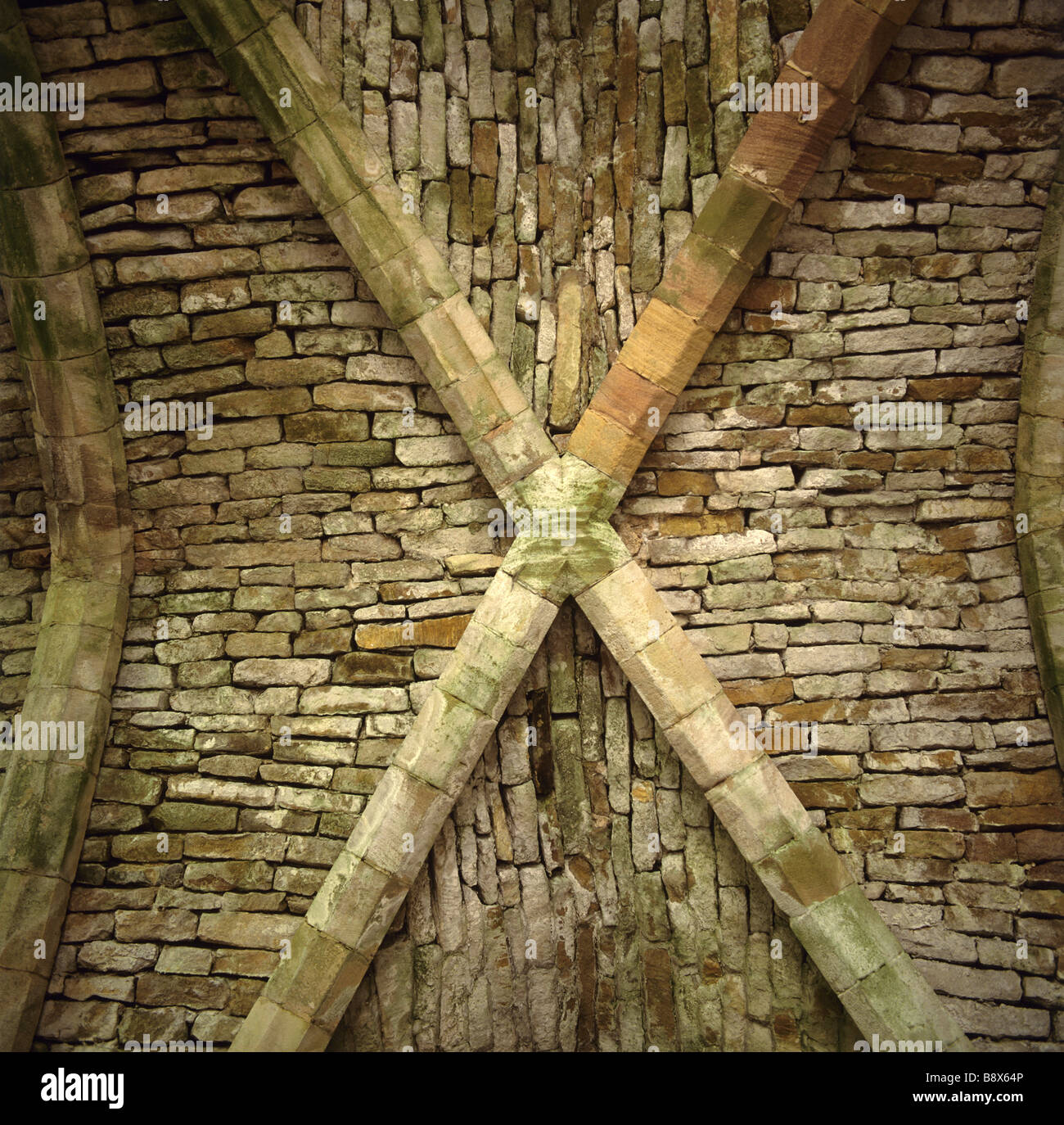 Detail of the roof vaulting with carved stone ribs and stone fill in ...