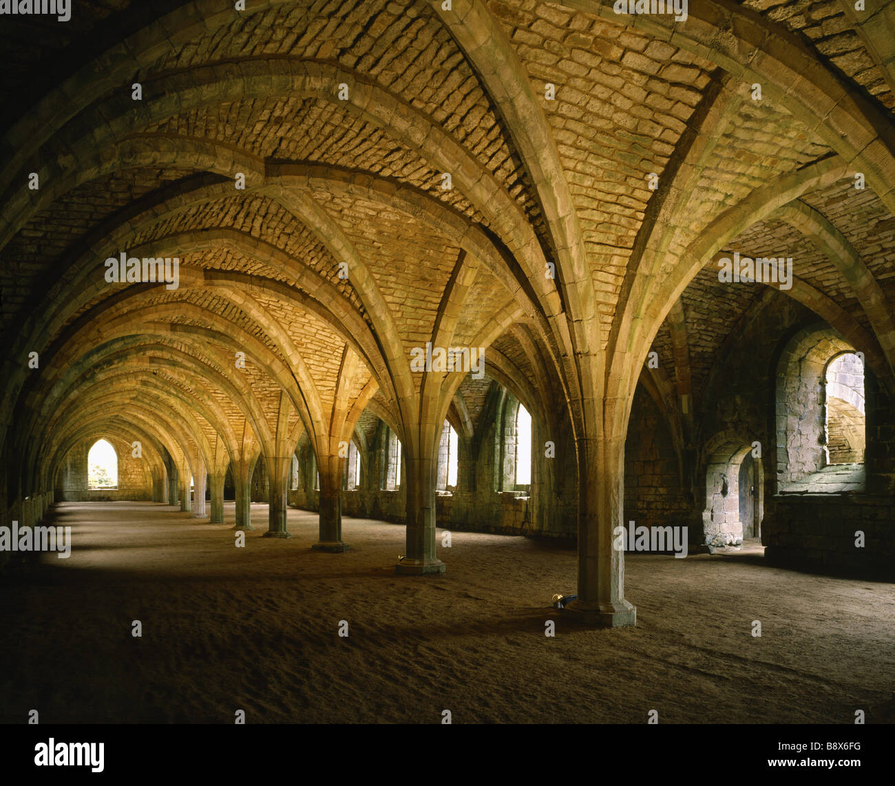 An interior view of the Cellarium at Fountains Abbey Stock Photo - Alamy