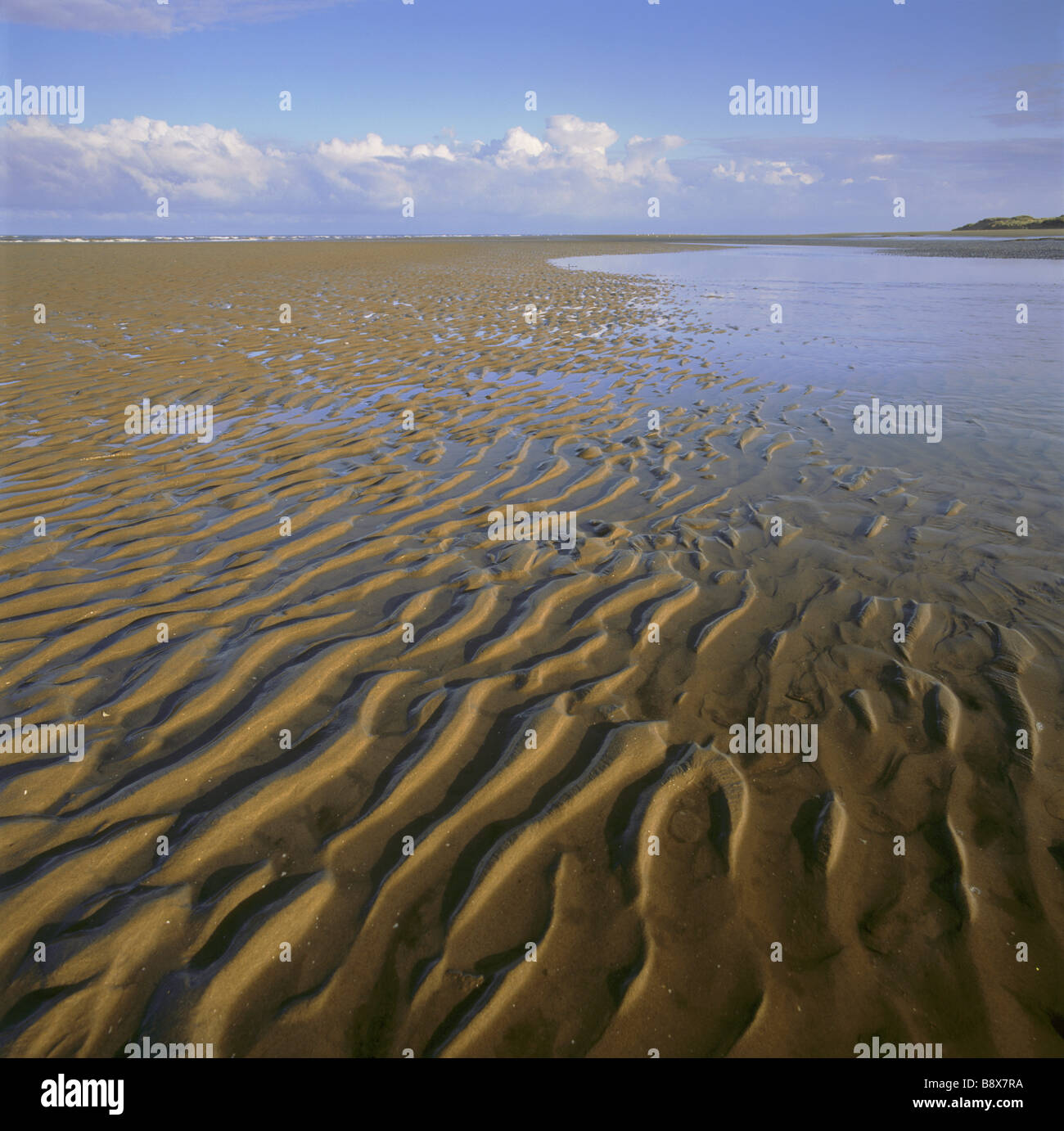The deserted beach at Formby with lakes of water Stock Photo - Alamy