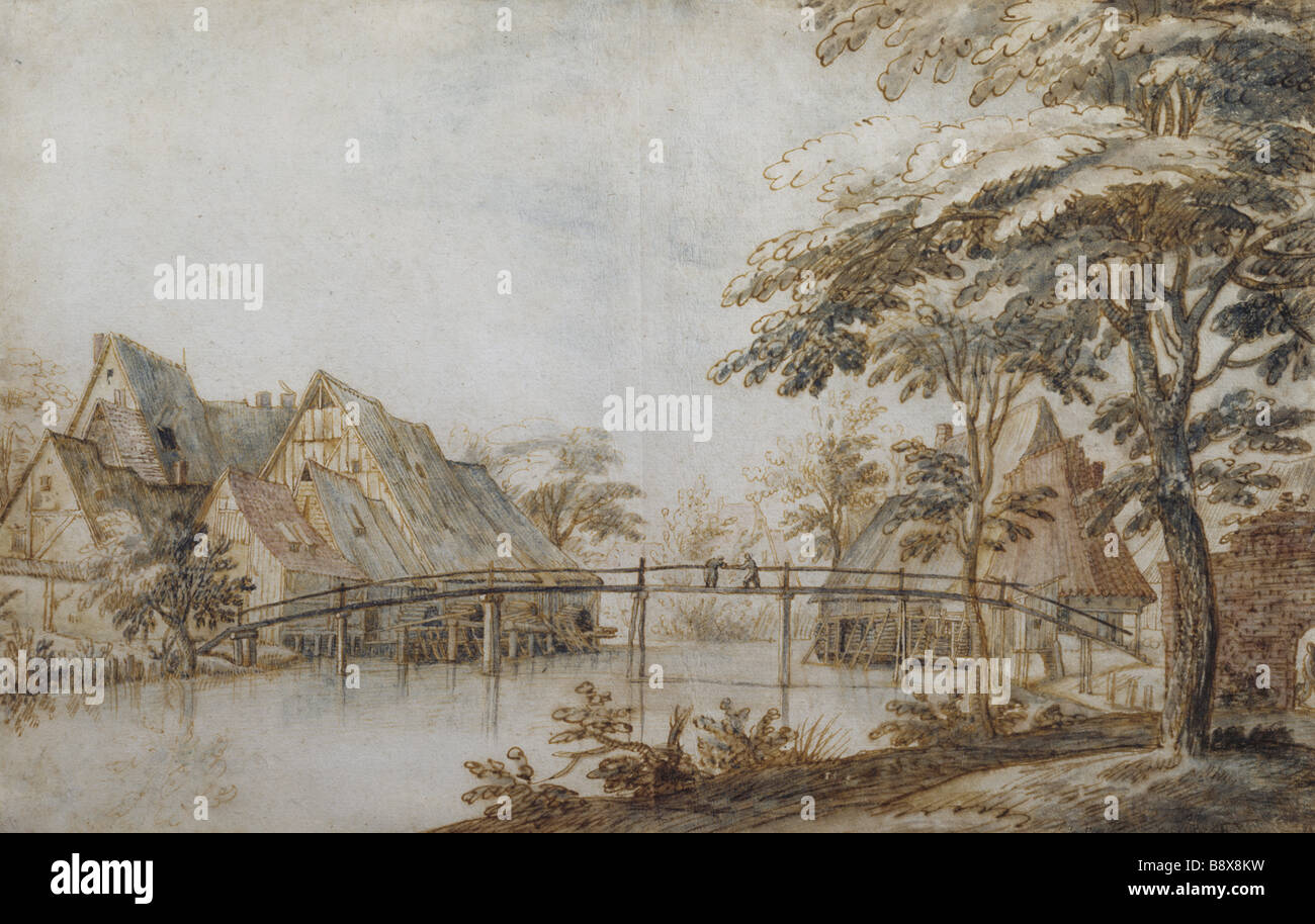 RIVER LANDSCAPE WITH BRIDGE AND COTTAGES by Jan Bruegel the elder 1568 ...