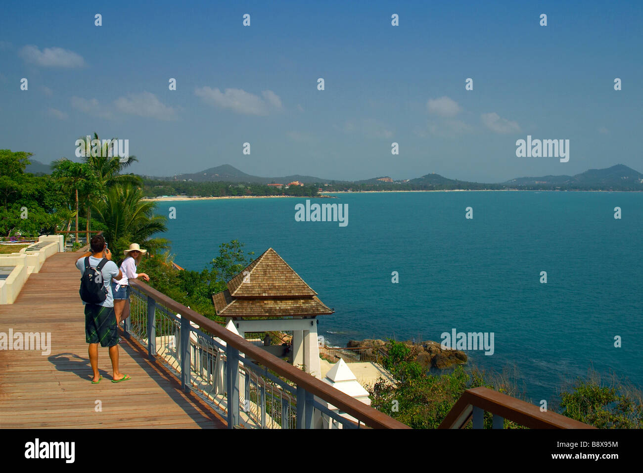Tourists admiring the view over Chaweng a popular resort on the ...