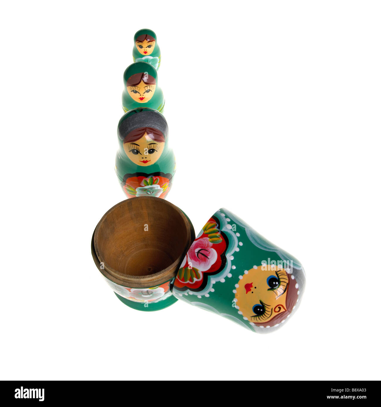A line of russian dolls on a white background Stock Photo - Alamy