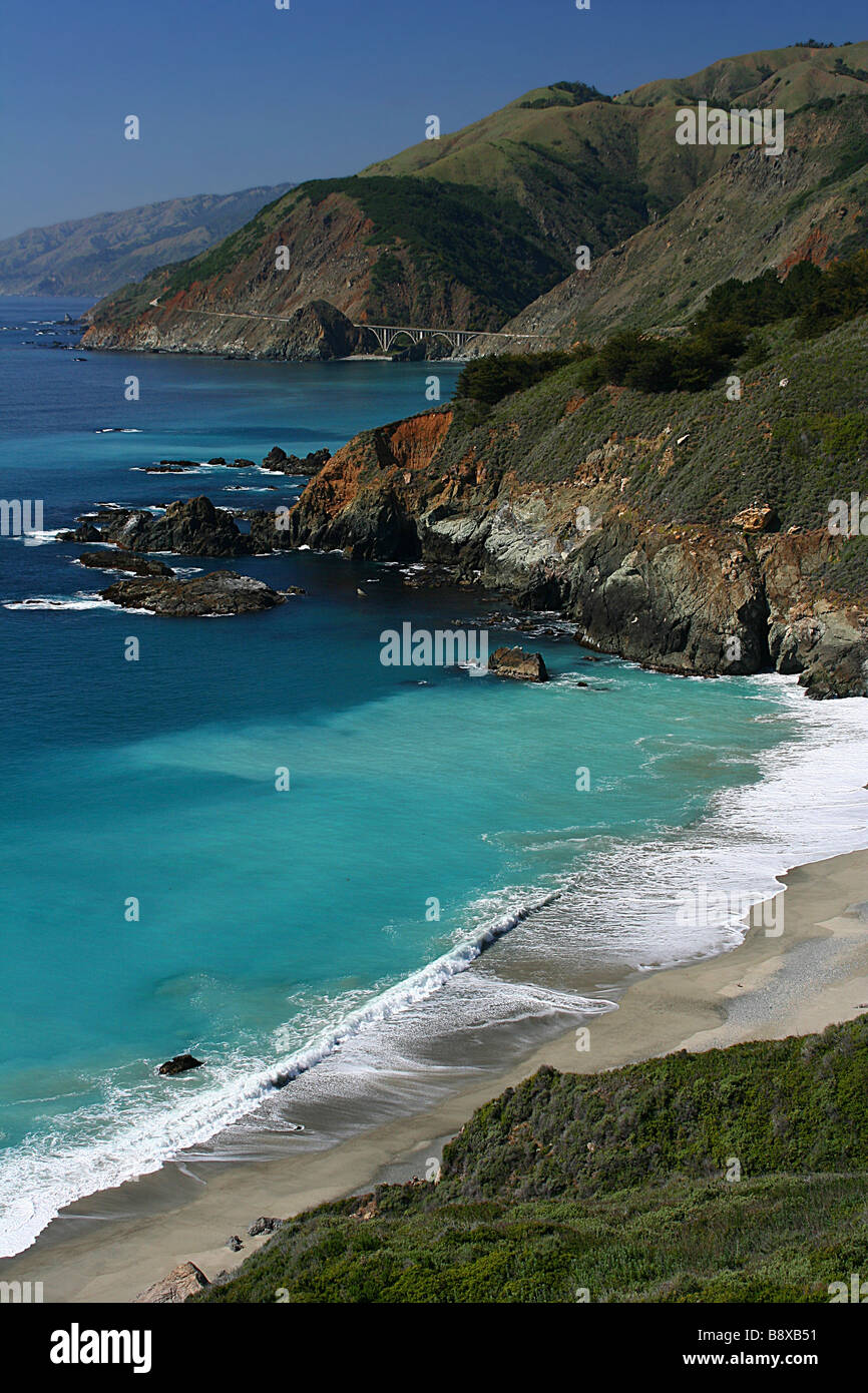 High angle view of cliffs on the coast, Big Sur, California, USA Stock ...