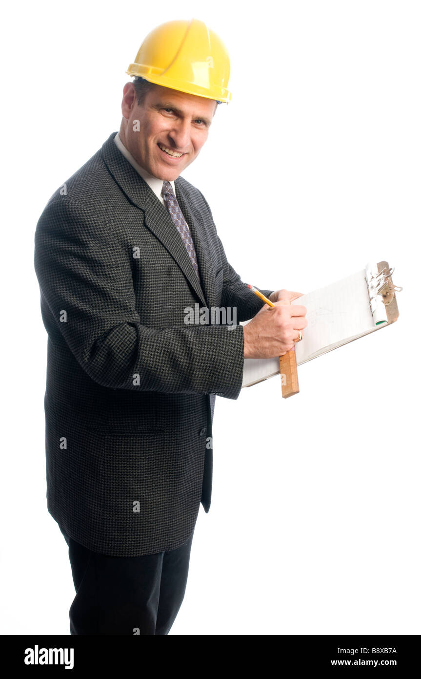 excited happy contractor builder architect with plan clipboard Stock ...