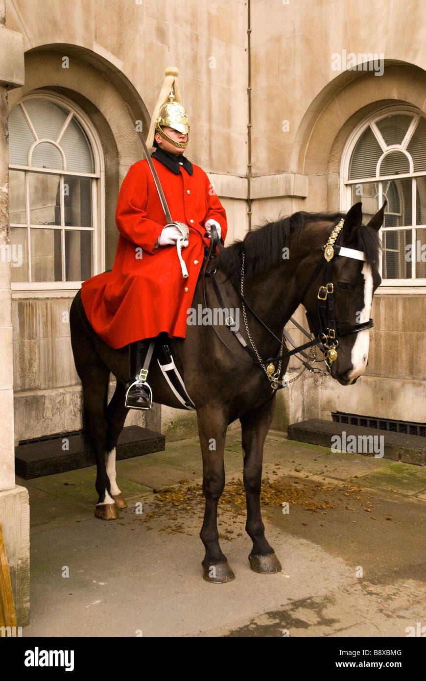 A Household Cavalry house man on guard outside Horse Guards parade ...