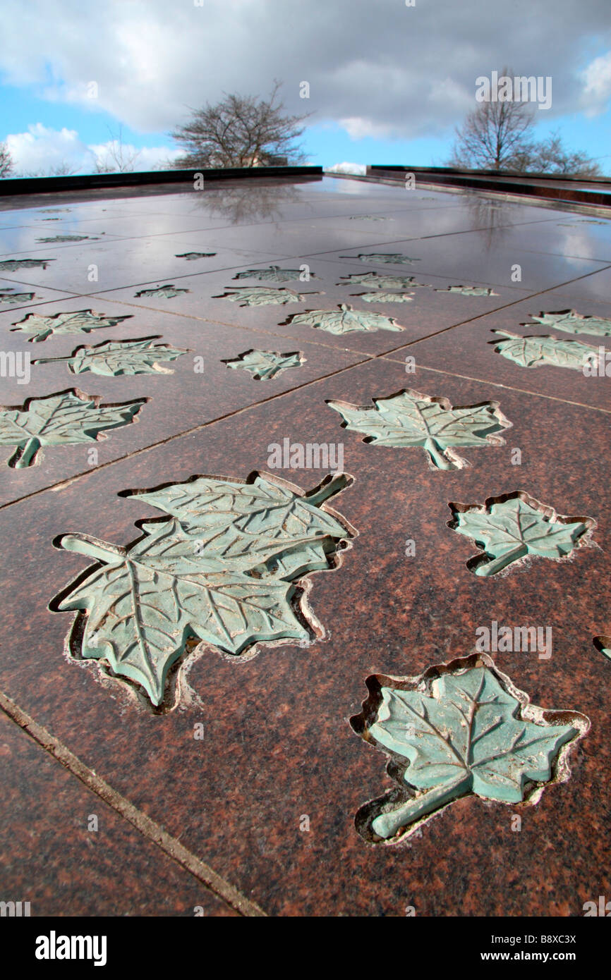 A close-up of the Maple leaves on the Canadian War Memorial in Green ...