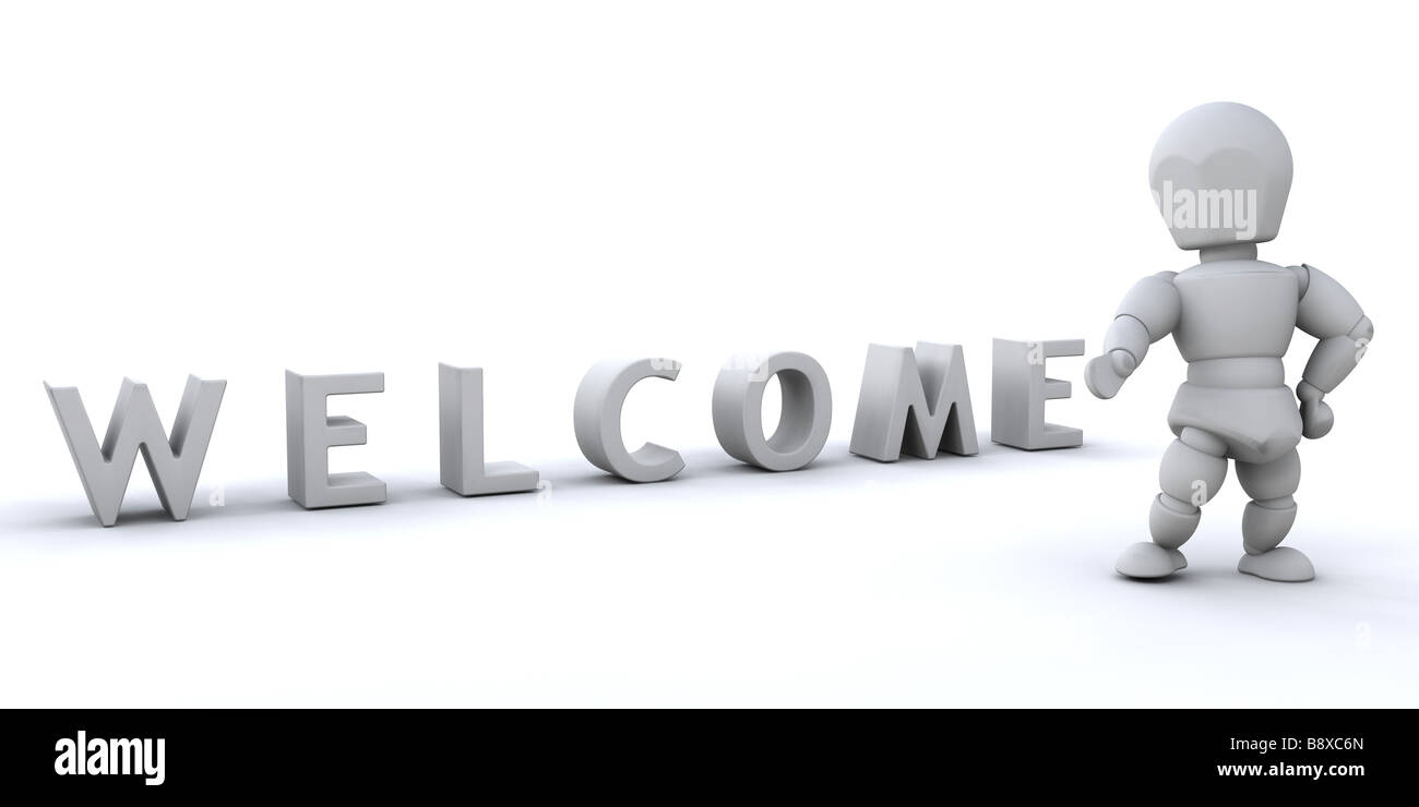 3D render of a person with welcome sign Stock Photo - Alamy