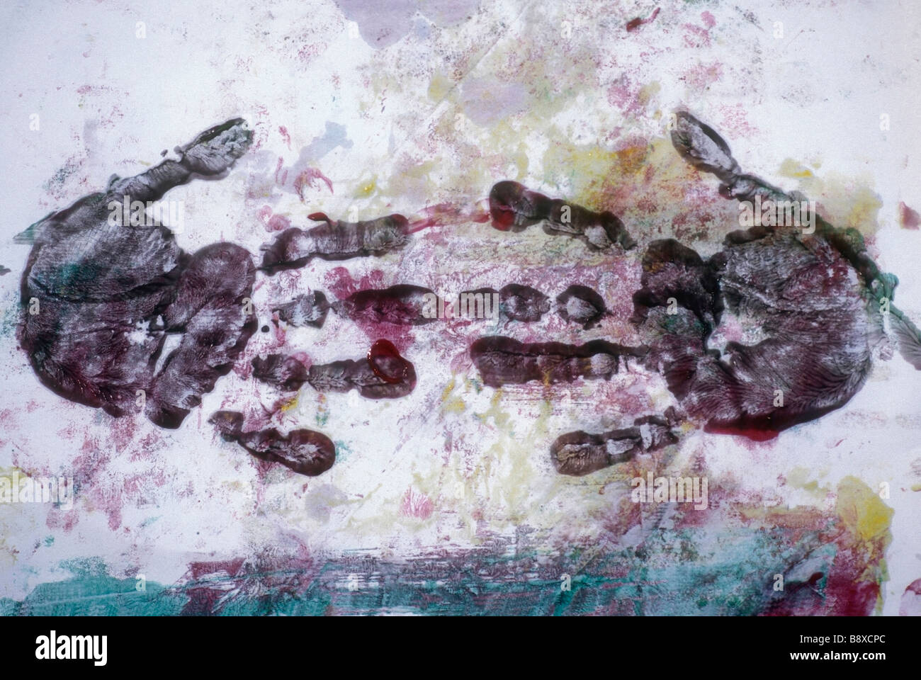 Finger paint impression two hands two hand prints hands hi-res stock ...