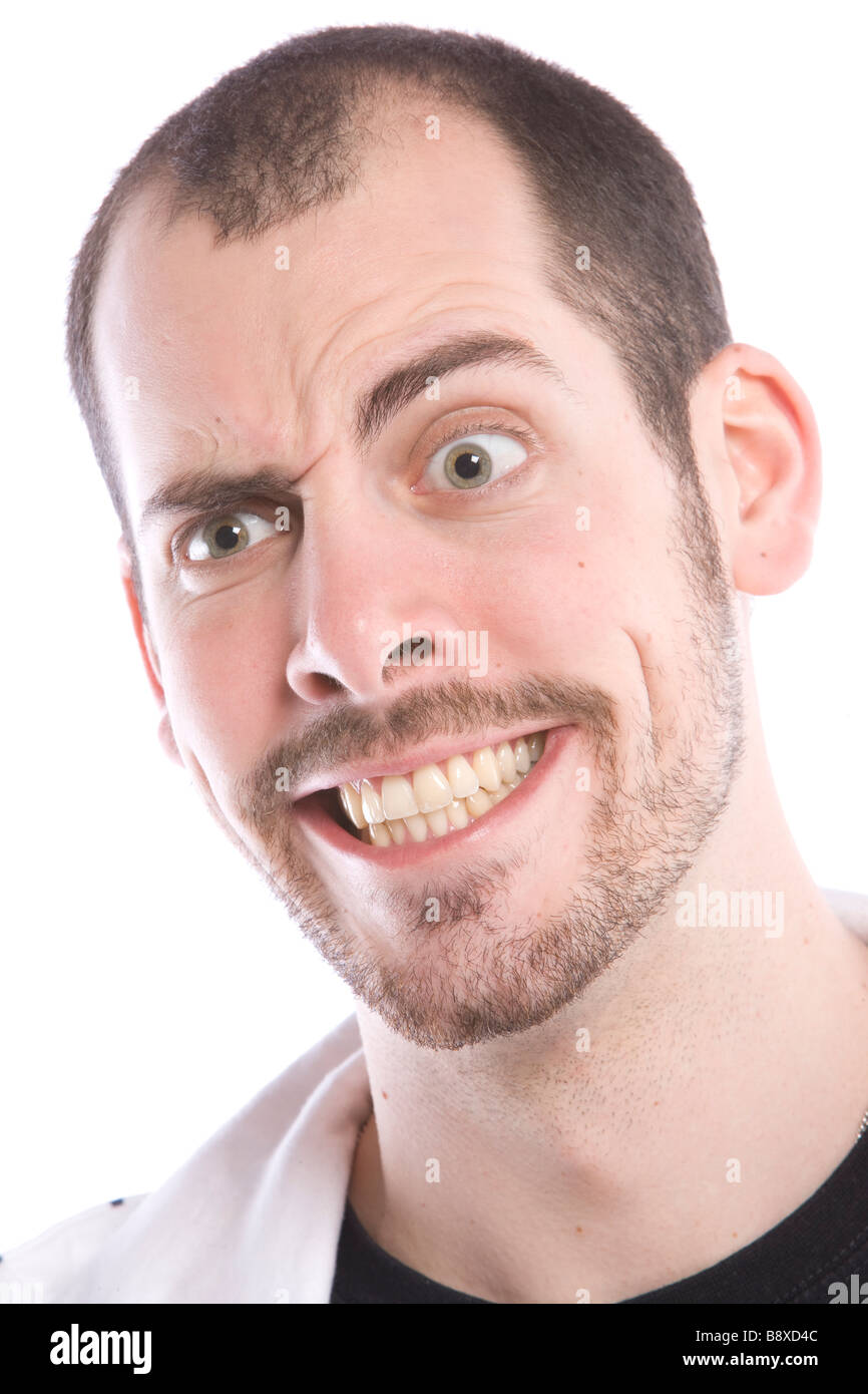 smiley man with strange funny facial expression Stock Photo - Alamy