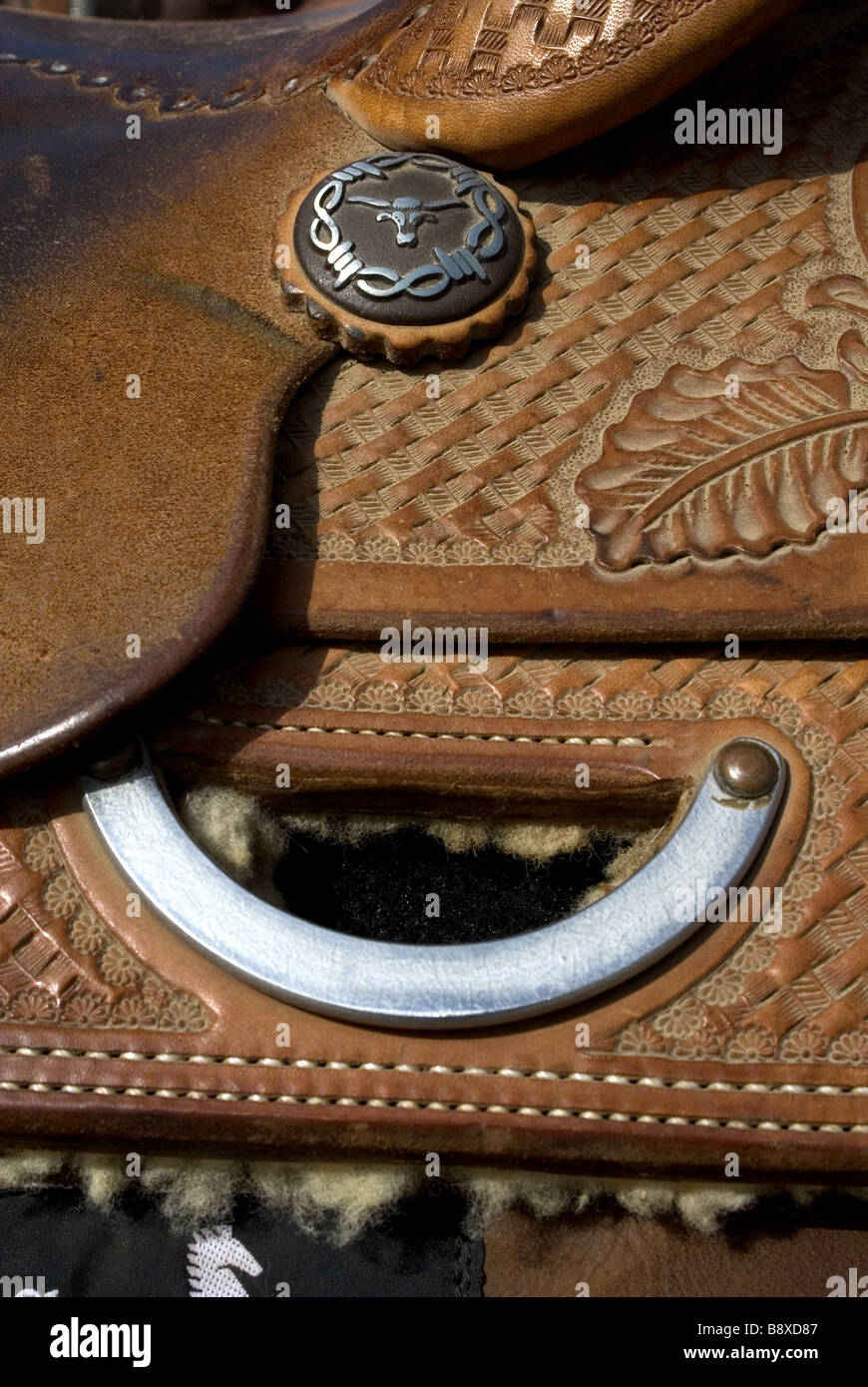 Leather Saddle Detail with Leaf Pattern Stock Photo - Alamy