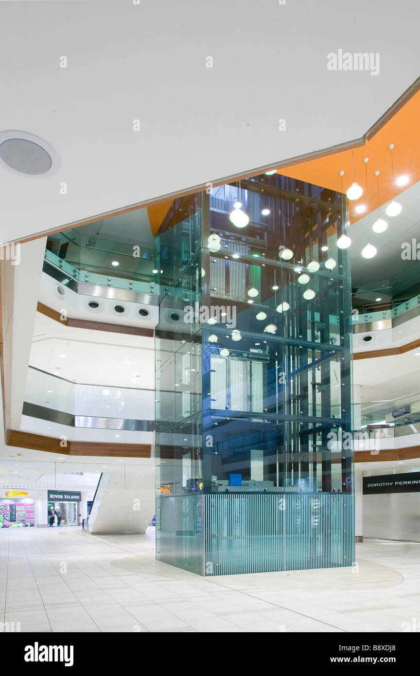 Eastgate shopping centre Basildon glass lift elevator Stock Photo - Alamy
