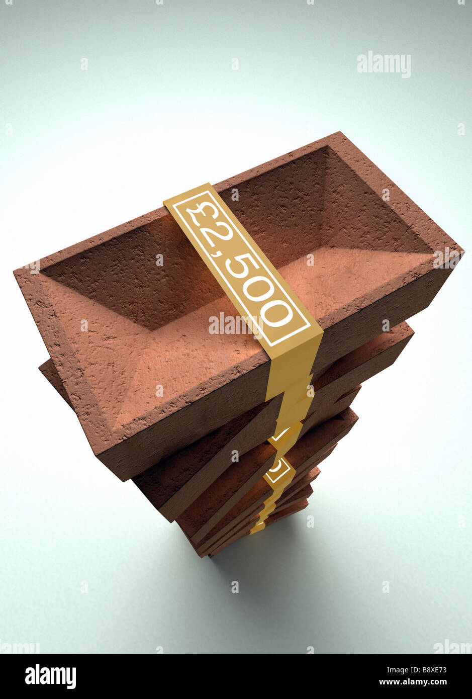 Large stack of builders bricks with £2500 pound gold money ties ...