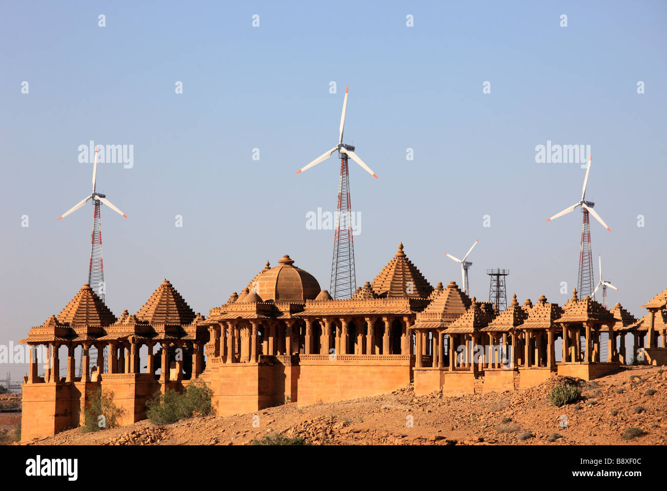 India Rajasthan Thar Desert Bada Bagh cenotaphs wind turbines ...