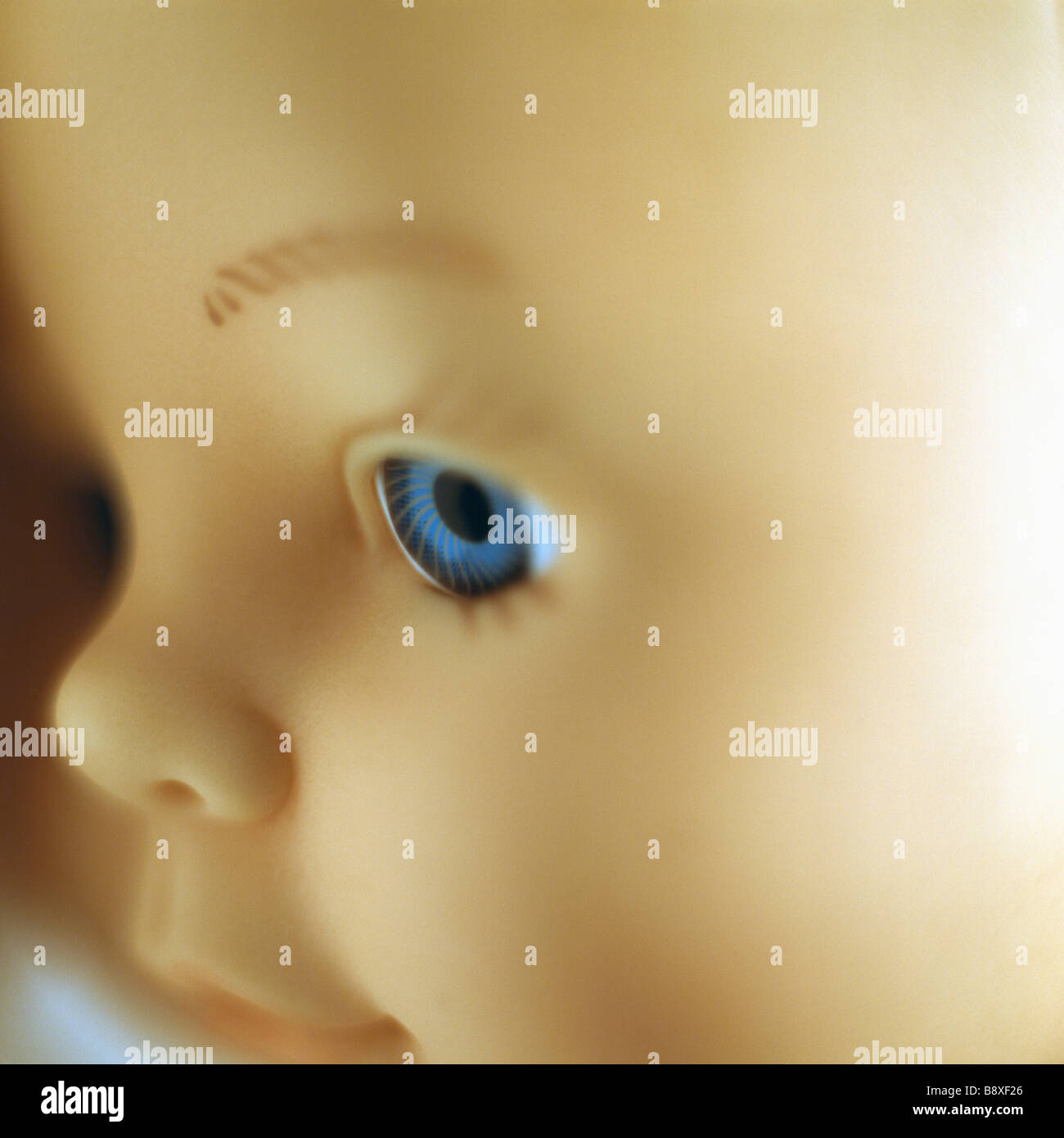 Close up of a baby doll s face showing the facial features Stock Photo ...