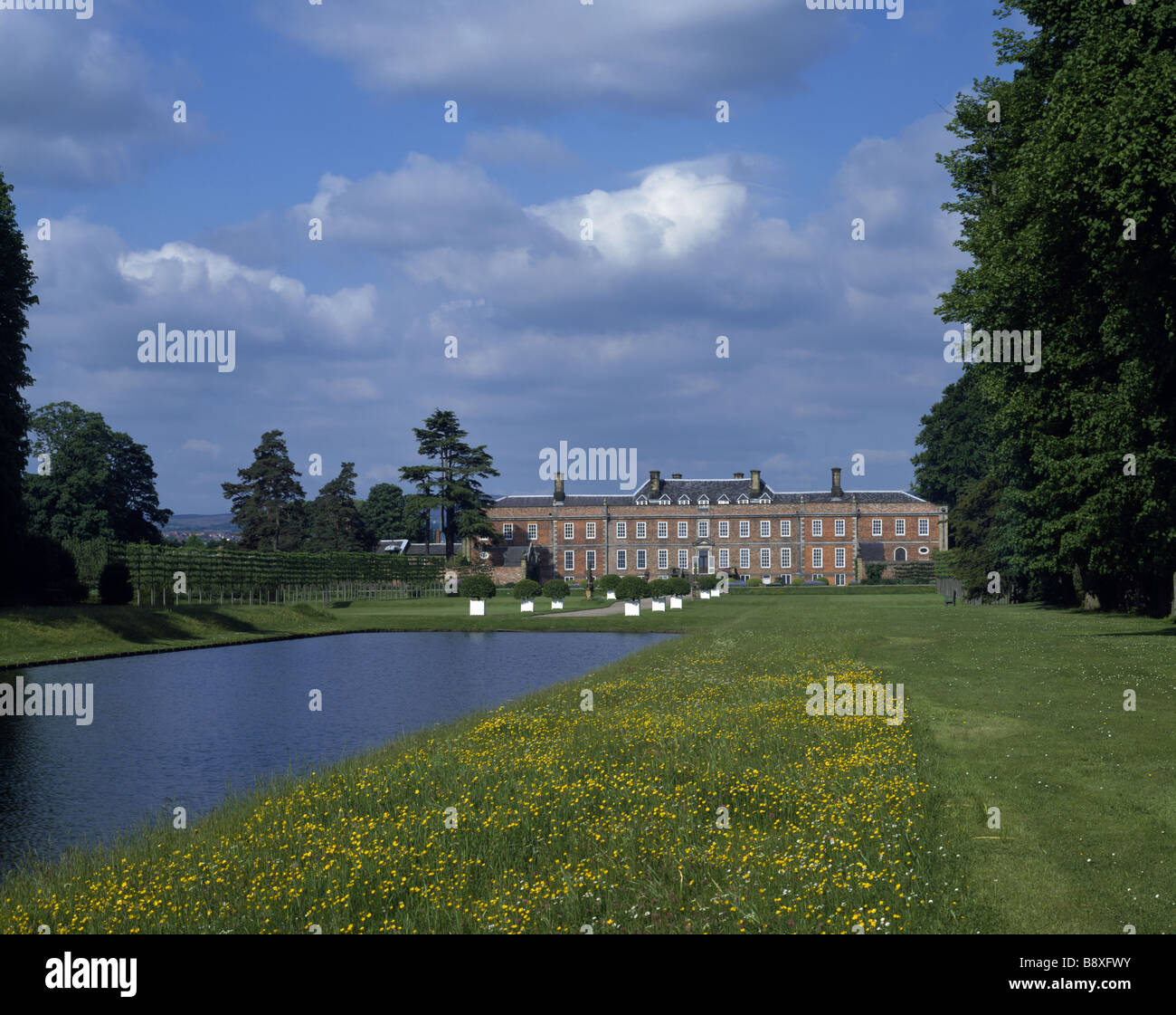 The East Front of Erddig viewed from across the canal and gardens Stock ...