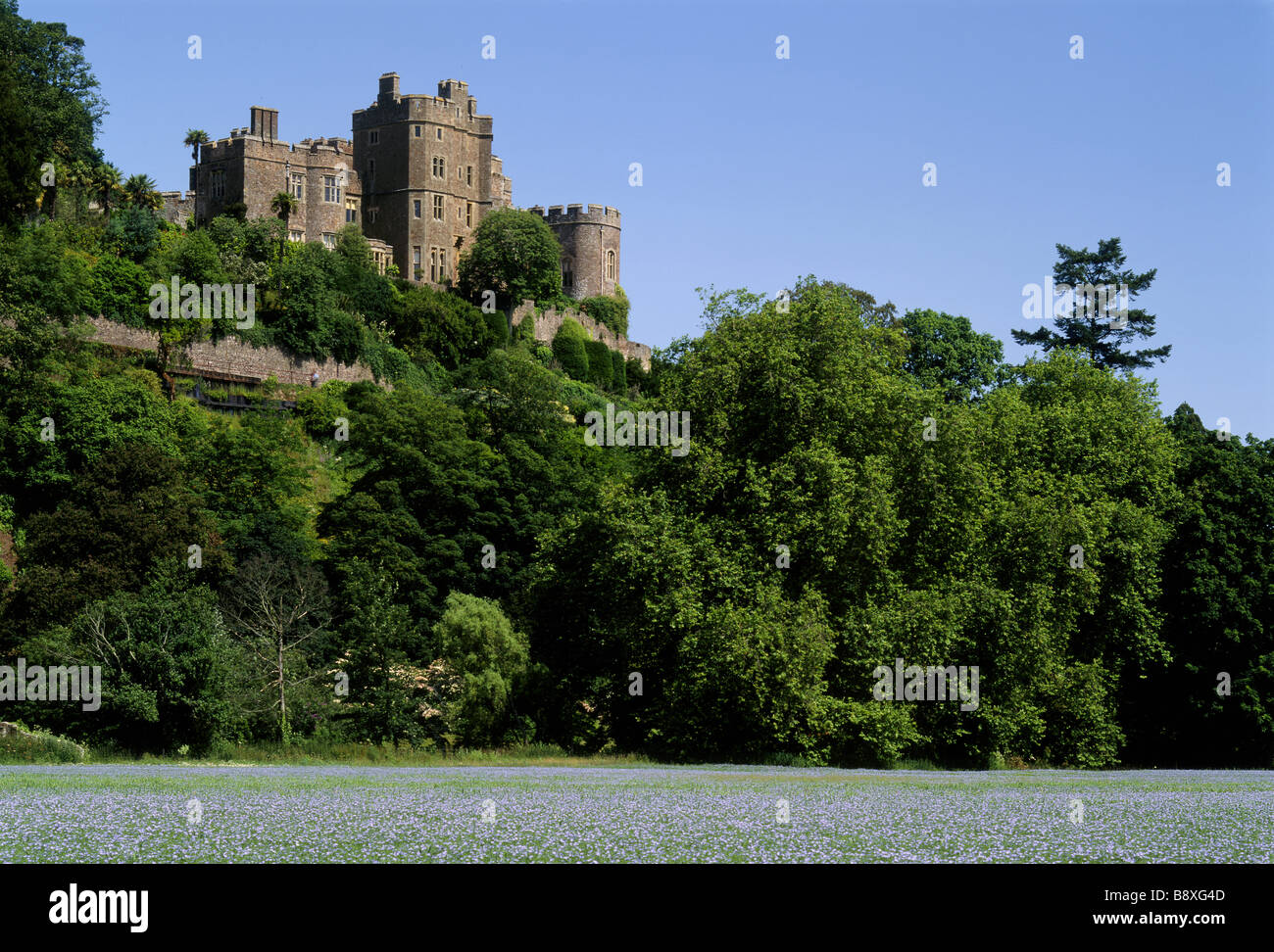 A long distance shot of Dunster Castle viewed from the south Stock ...