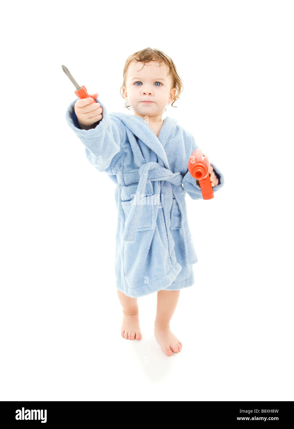 baby boy with toy tools over white Stock Photo - Alamy