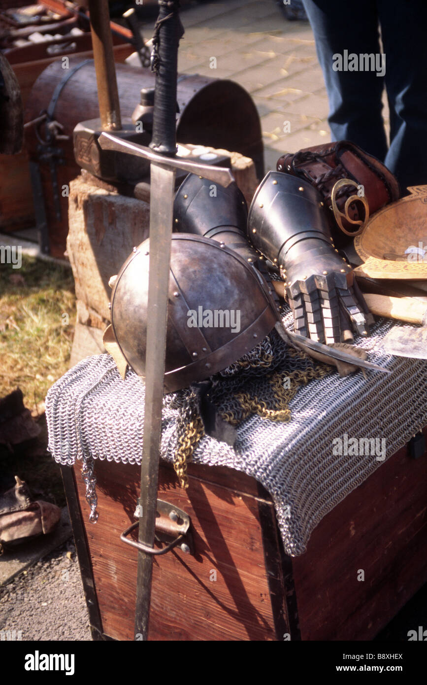 Sword, helm and gloves Stock Photo - Alamy