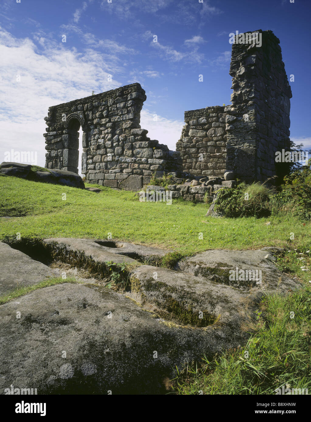 The ruins of St Patrick s Chapel romanesque at Heysham Head on the wild ...