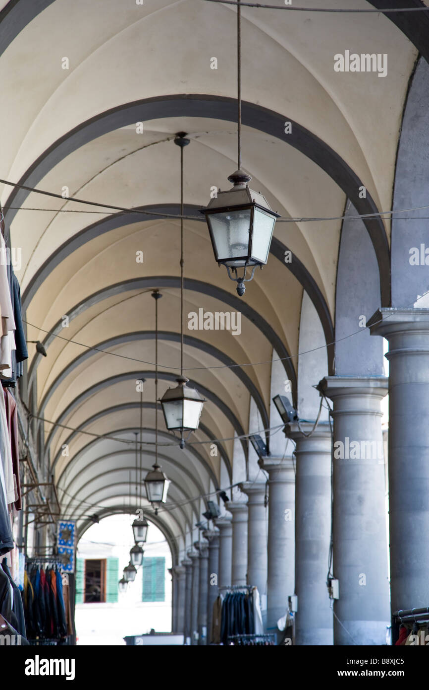 Arched colonnade on the Piazza del Mercarto Centrale, Florence, Tuscany ...