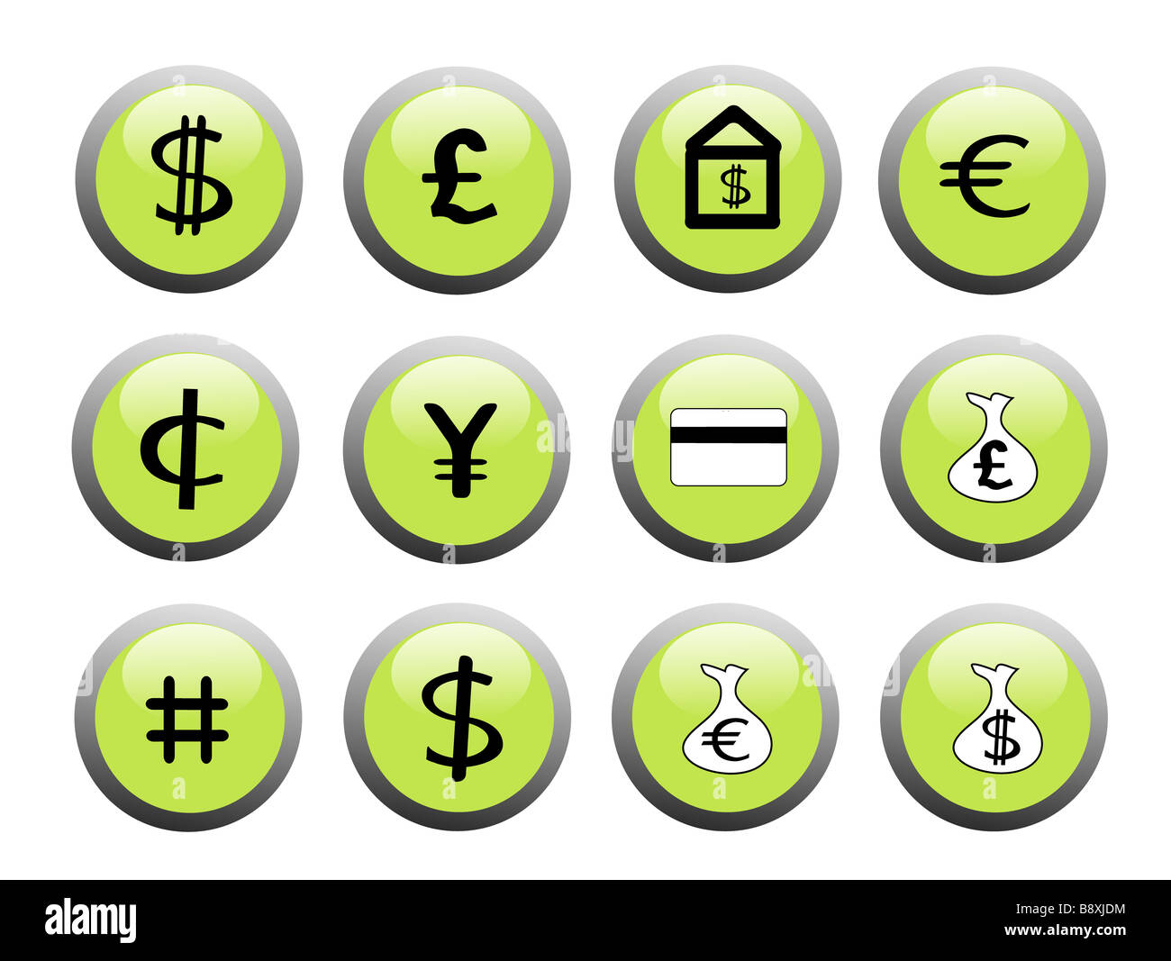 set of green financial icon buttons with black and white icons Stock ...