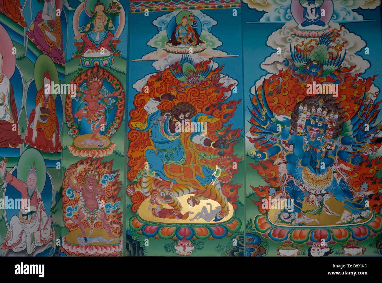 Mural paintings depicting demons in the prayer hall of a newly ...