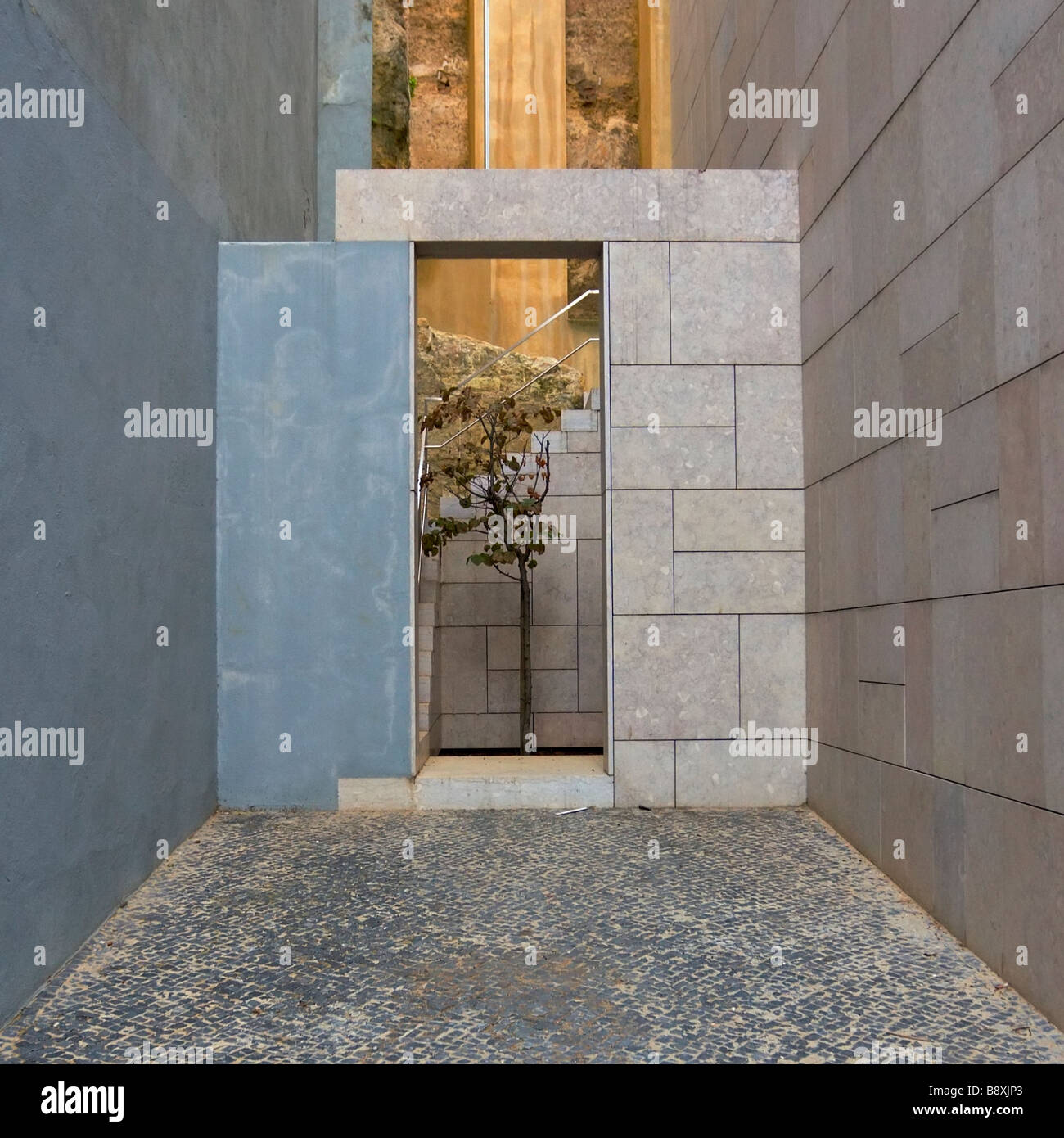 dry tree inside arc of small stone court yard Stock Photo - Alamy