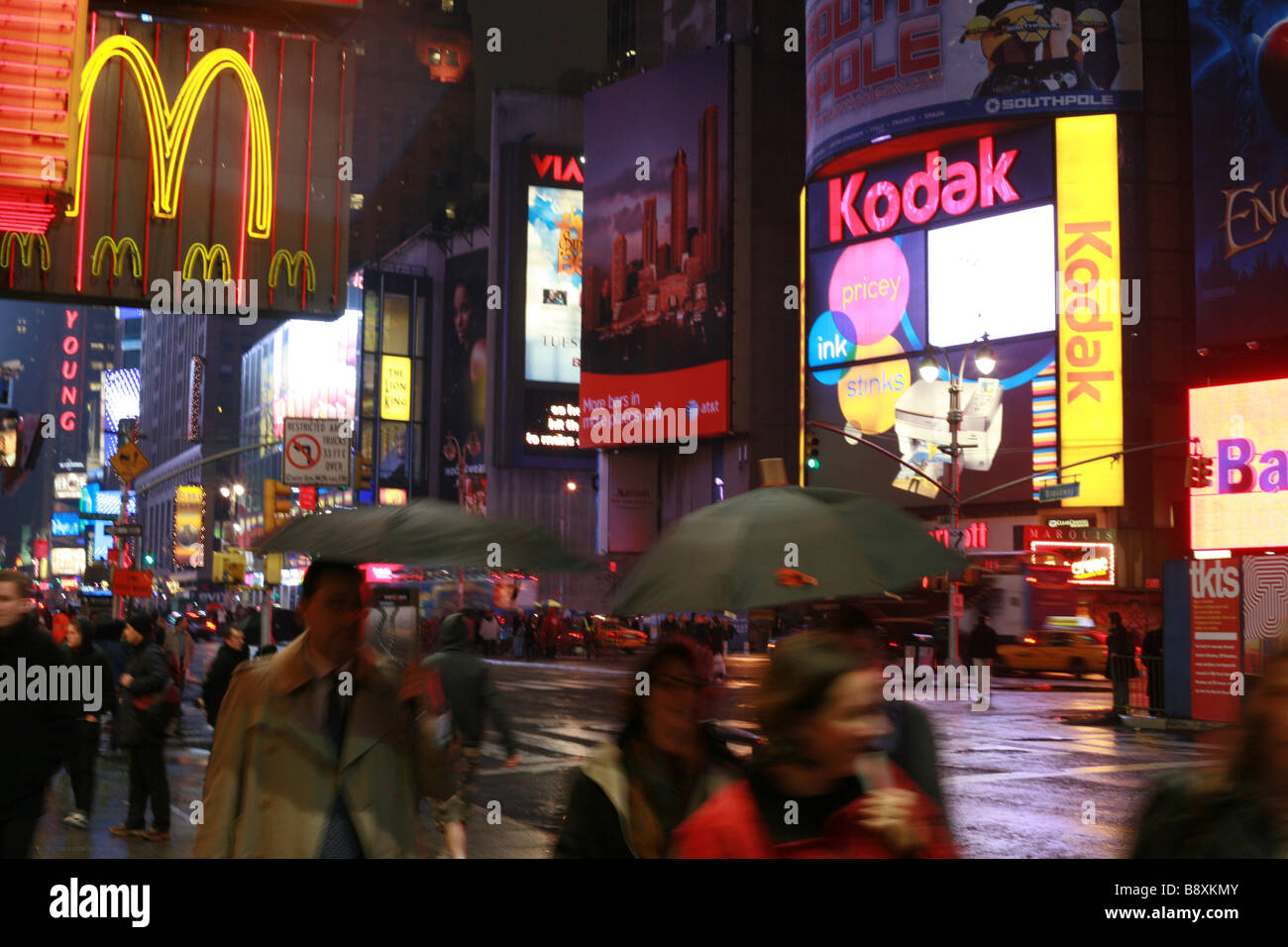 Times Square in the rain at Night New York City November 2007 Stock ...