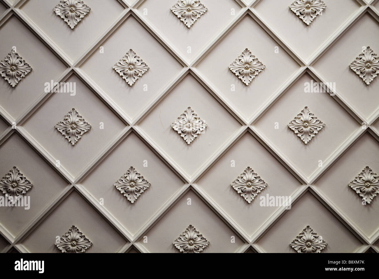 Diamond pattern plasterwork ceiling in the Drawing Room at Hughenden ...