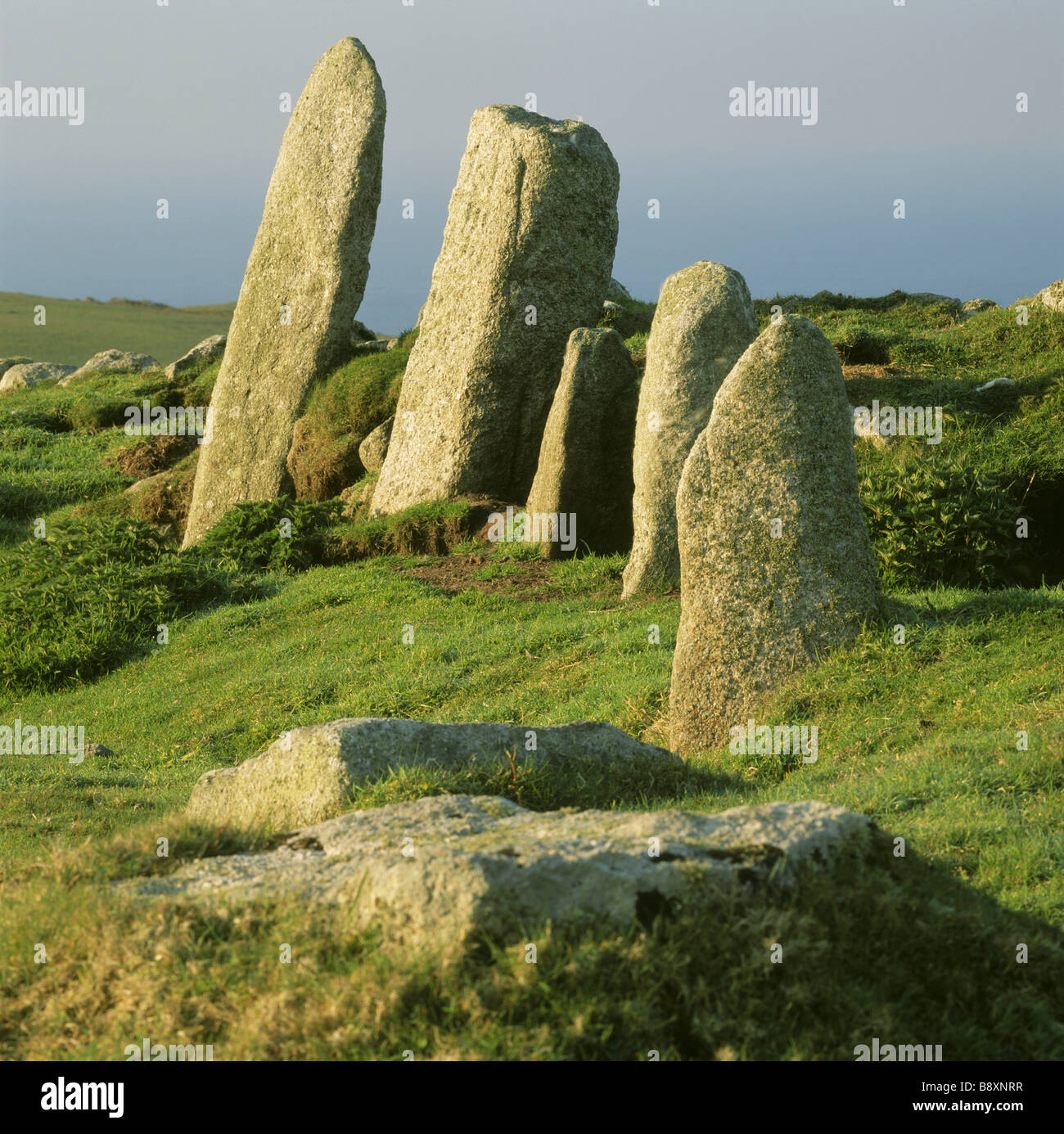 Lundy View of Early Christian memorial stones in the Old cemetery Stock ...