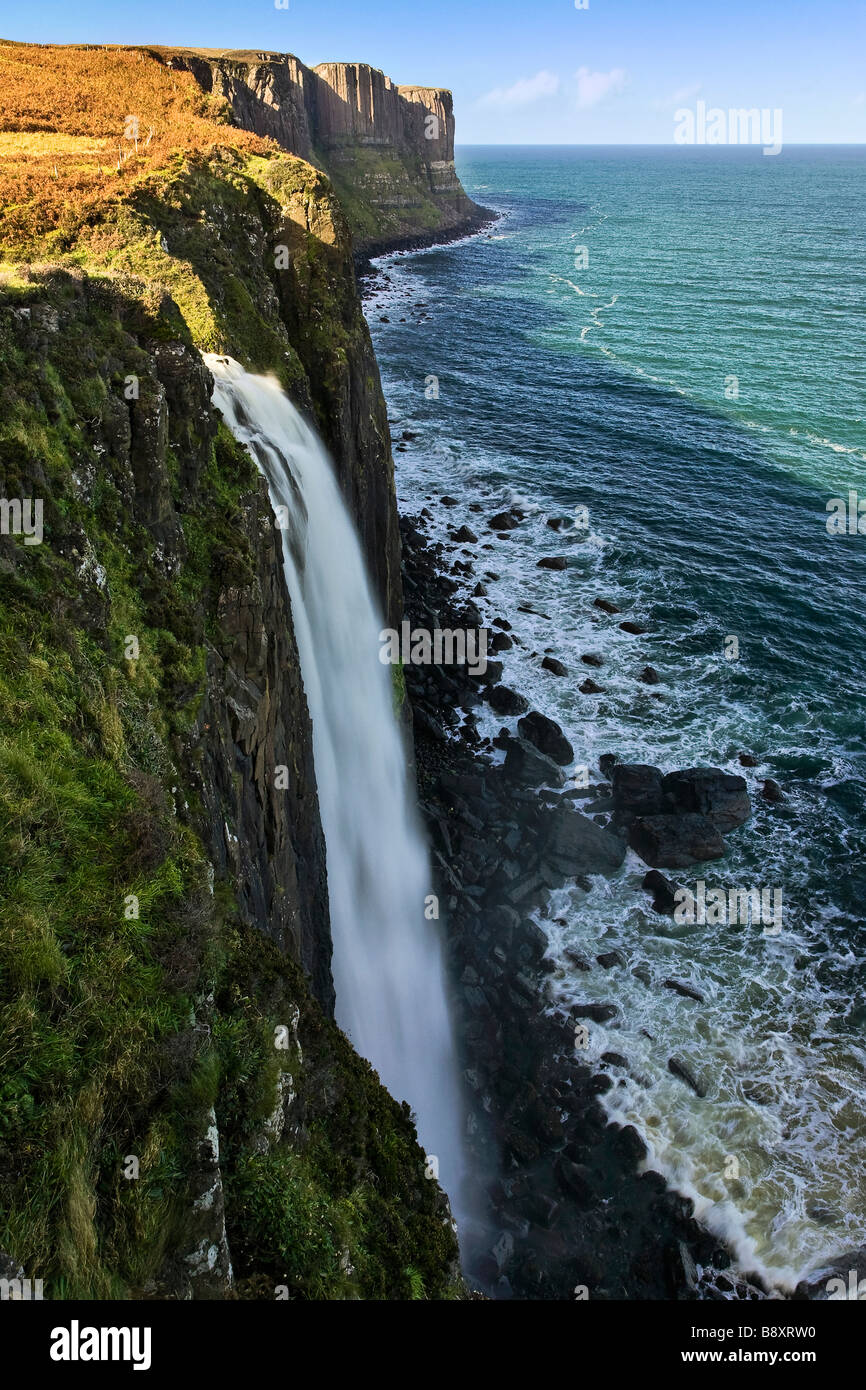 Waterfall at Scottish coast with cliffs in the background, Kilt Rock ...
